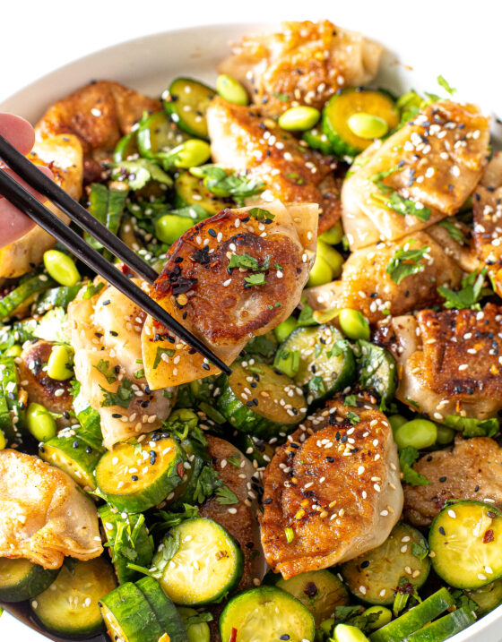 Asian Dumpling Cucumber Salad - Chef Savvy